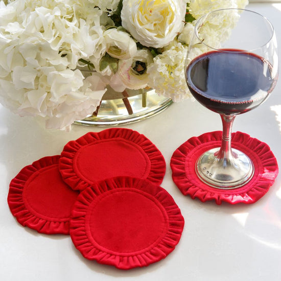 Round Ruffle Velvet Coaster Set - Premium Velvet 5" Set of 4 | Arte Italica