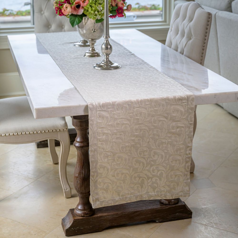 Crema Toscana Jacquard Table Runner | Italian Linen Cotton | Arte Italica