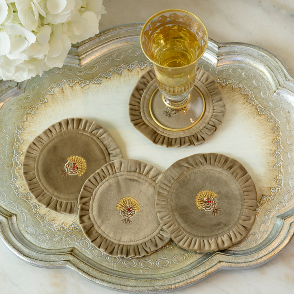Turkey Round Ruffle Velvet Coaster Set - New – Arte Italica