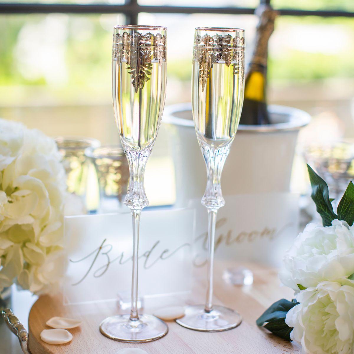 Vetro Platinum Wedding Flute Set | Hand-Etched Italian Glass | Arte Italica