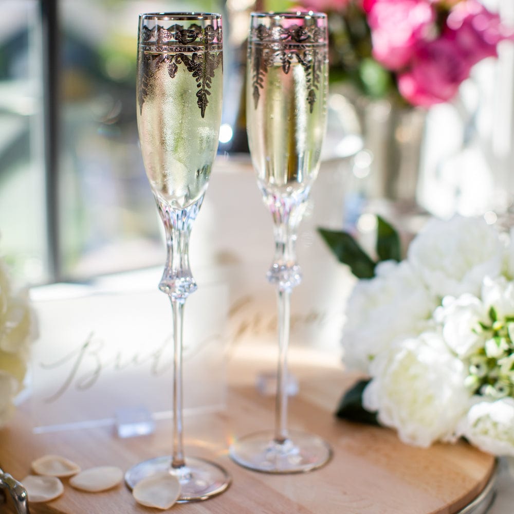 Vetro Platinum Wedding Flute Set | Hand-Etched Italian Glass | Arte Italica